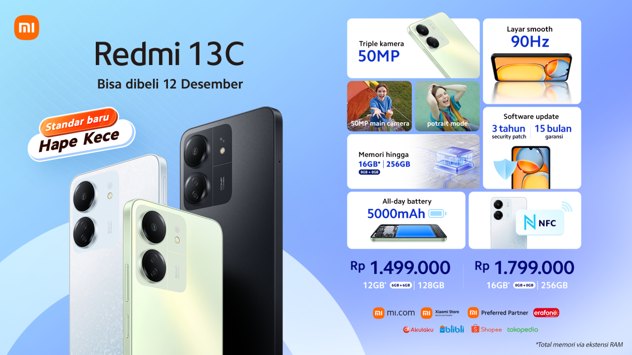 Redmi 13C, "Standar Baru Hape Kece" Dibanderol Mulai Rp1,5 Juta